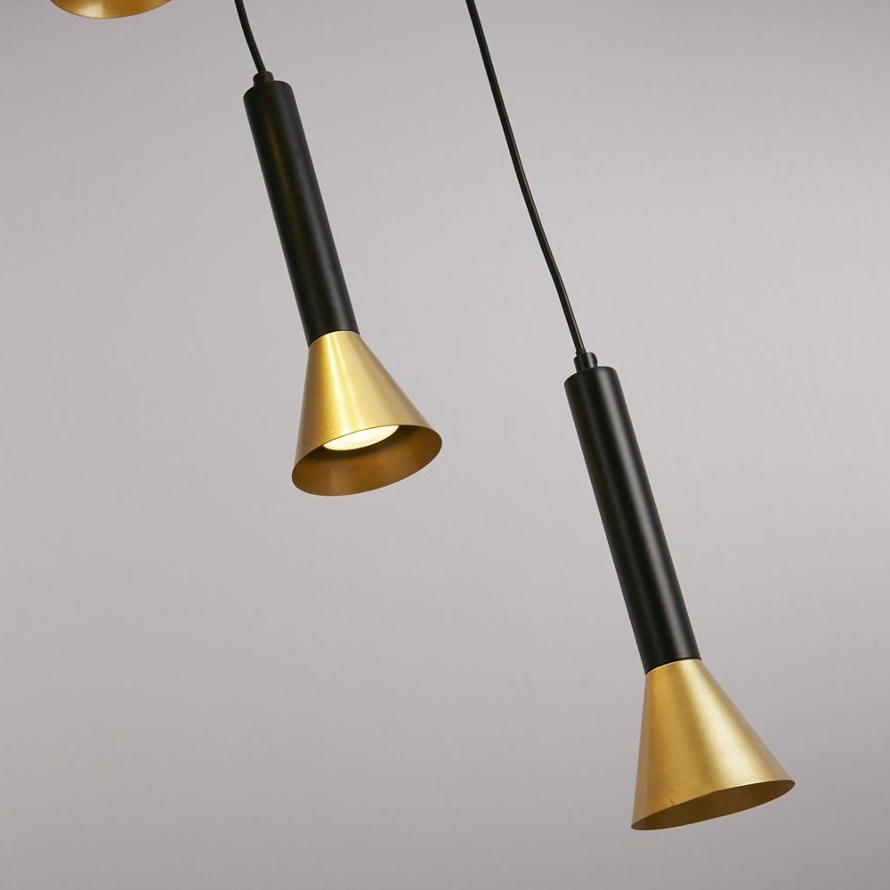 Signal 5 Light Gold Shade Multi Drop Pendant Light In Black