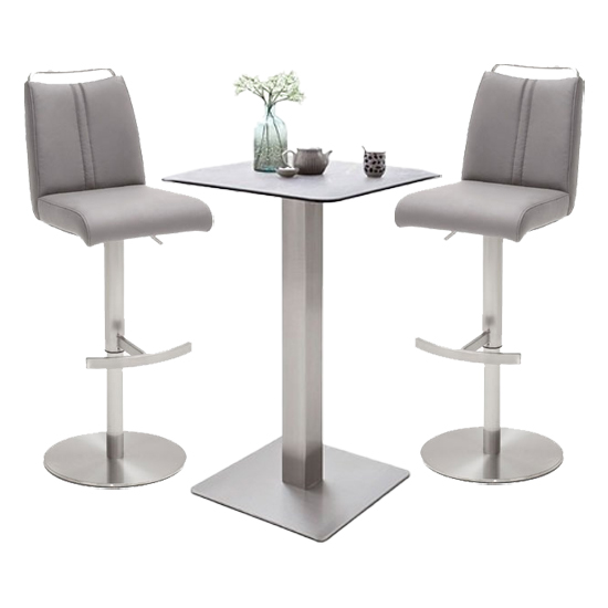 Soho Glass Bar Table With 2 Giulia Brown Fabric Stools | Furniture in ...