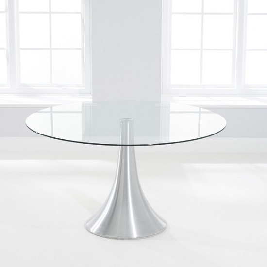 Sparta Round Glass Dining Table In Clear With Chrome Base | Furniture ...