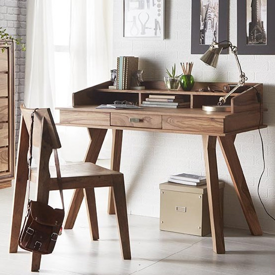 Spica Wooden Study Desk In Natural Sheesham | Furniture in Fashion