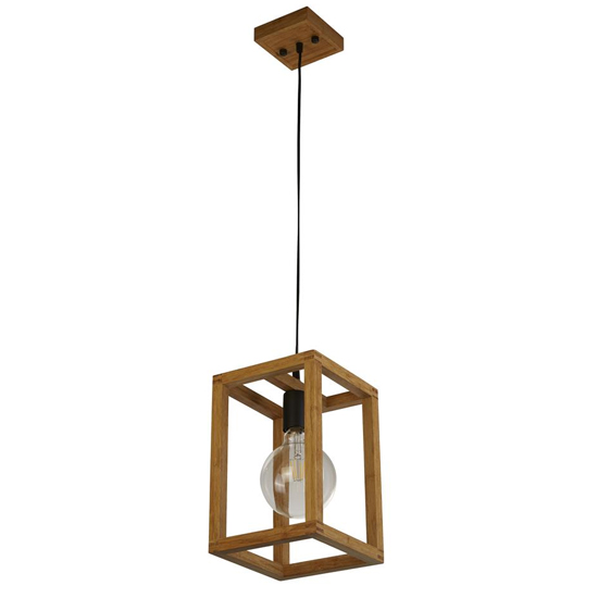 Square 1 Light Ceiling Pendant Light With Wooden Frame