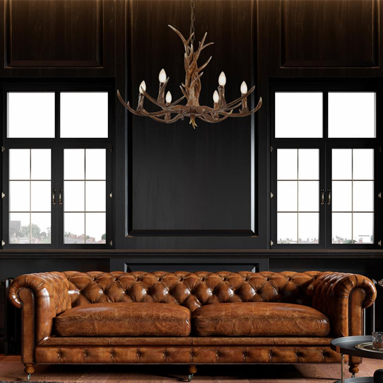 Stag 6 Lights Ceiling Pendant Light In Natural
