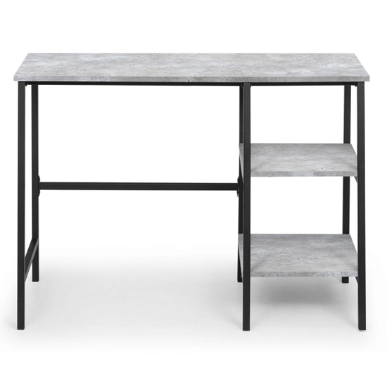 Salome Wooden Laptop Desk In Concrete Effect With 2 Shelves