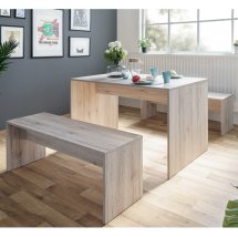 Stratus Wooden Dining Table In Sonoma Oak With 2 Dining Benches | FiF