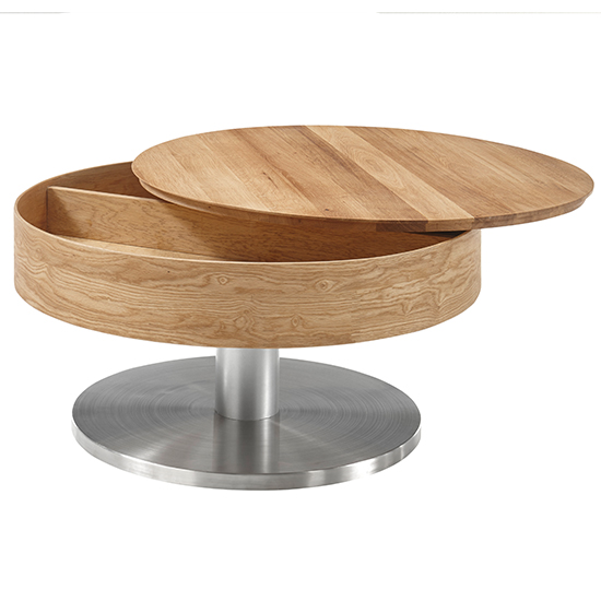 Suva Round Wooden Storage Coffee Table In Oak | Furniture in Fashion
