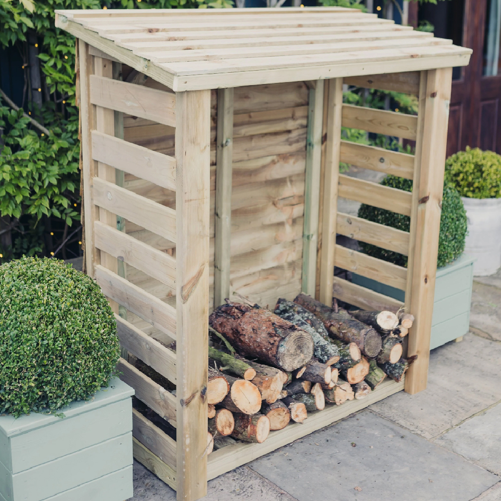 Sylvania Wooden Garden Slatted Log Store In Natural