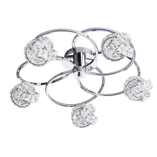Talia 5 Lights Clear Crystal Semi Flush Ceiling Light In Chrome