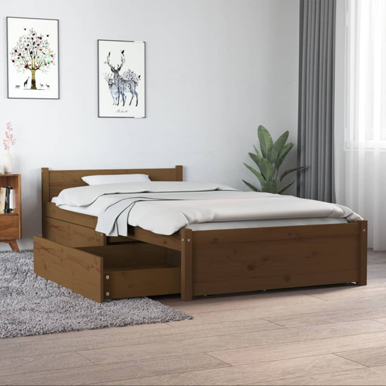 Teela Pine Wood Single Bed With Drawers In Honey Brown | Furniture in ...