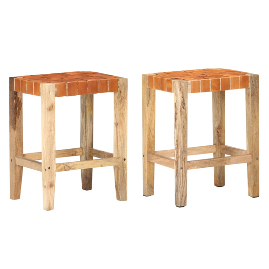 Tegan Small Brown And Natural Wooden Bar Stools In A Pair | Furniture ...