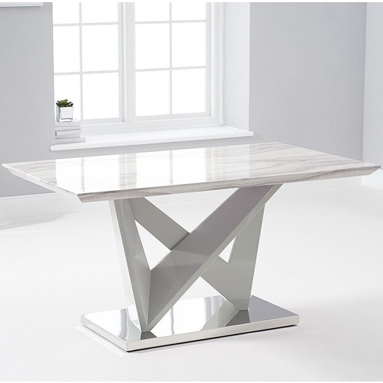 Timon High Gloss Marble Effect Dining Table In Light Grey | Furniture ...