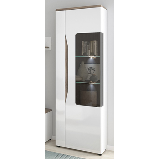 Toltec Left Hand Low Wooden Display Cabinet In Oak White Gloss ...