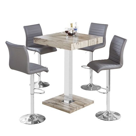 Topaz Grey Oak Effect Bar Table With 4 Ripple Grey Stools | Furniture ...