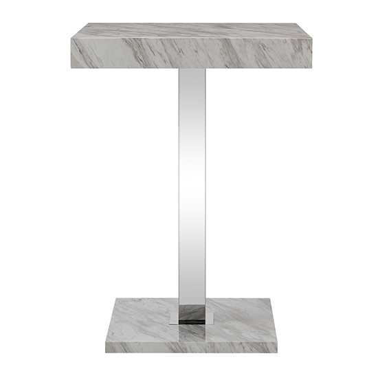 Topaz High Gloss Bar Table Square In Magnesia Marble Effect