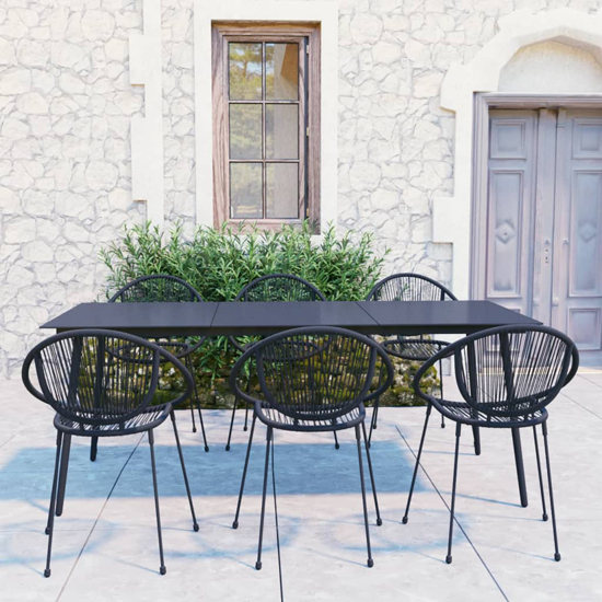 Topeka Large PVC Rattan 7 Piece Outdoor Dining Set In Black | Furniture ...