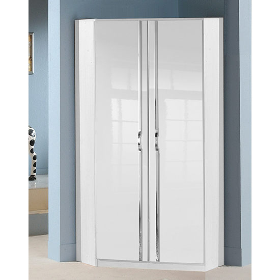 Trio Wooden Corner Wardrobe In High Gloss White | Furniture in Fashion
