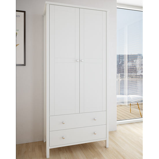 Tromso Wooden Wardrobe In Off White With 2 Doors And 2 Drawers