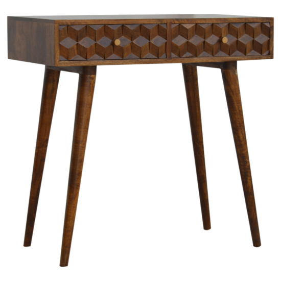 Tufa Wooden Cube Carved Console Table In Chestnut | Furniture in Fashion