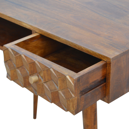 Tufa Wooden Cube Carved Study Desk In Chestnut | FiF