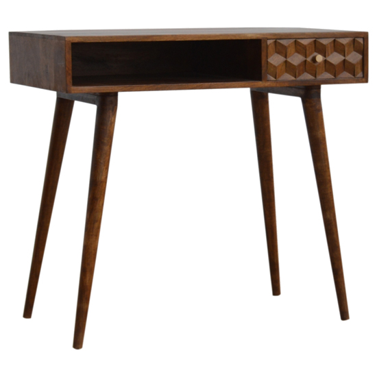 Tufa Wooden Cube Carved Study Desk In Chestnut | FiF