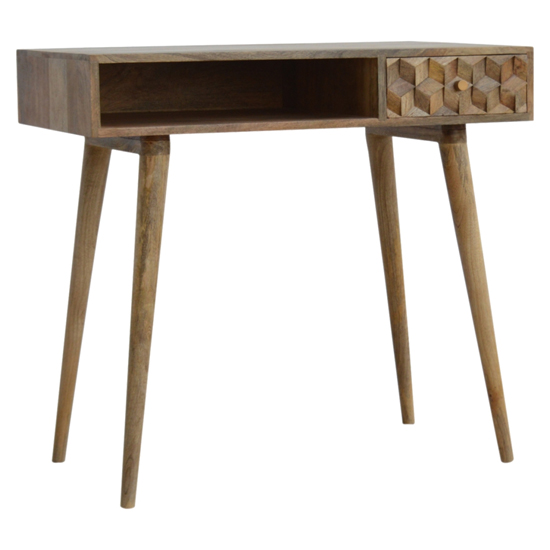 Tufa Wooden Cube Carved Study Desk In Oak Ish
