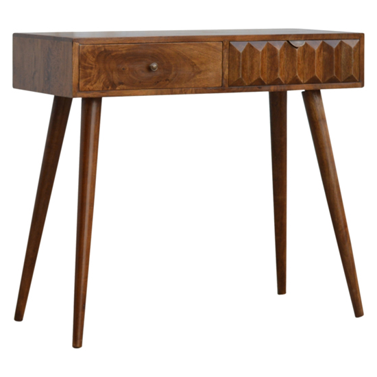 Tufa Wooden Cube Carved Console Table In Chestnut | Furniture in Fashion