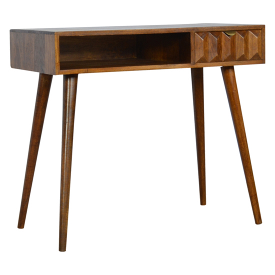 Tufa Wooden Cube Carved Study Desk In Oak Ish | FiF