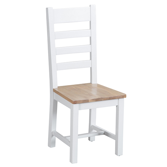 Tyler Ladder Back Dining Chair In White With Wooden Seat