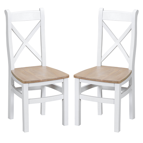 Tyler White Cross Back Dining Chairs With Wooden Seat In Pair ...