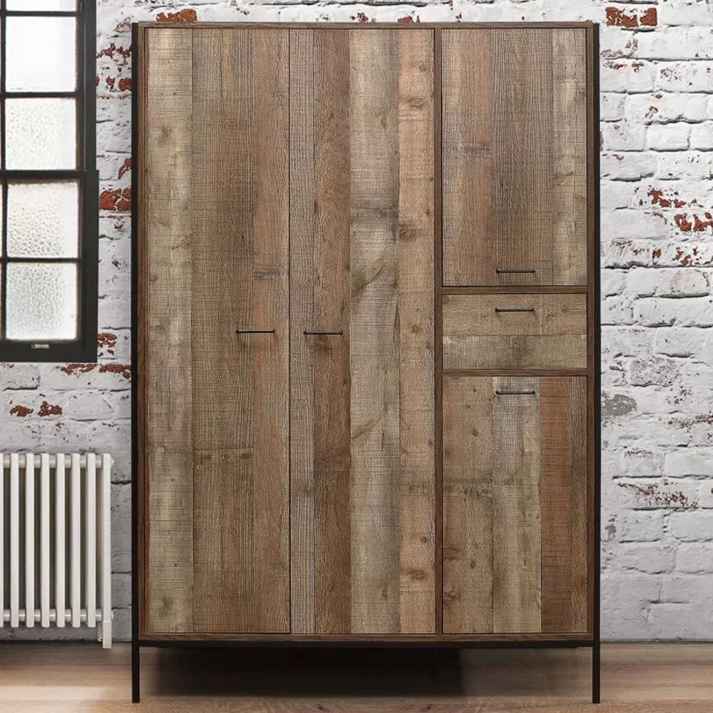 Urbana Wooden Wardrobe With 4 Doors In Rustic