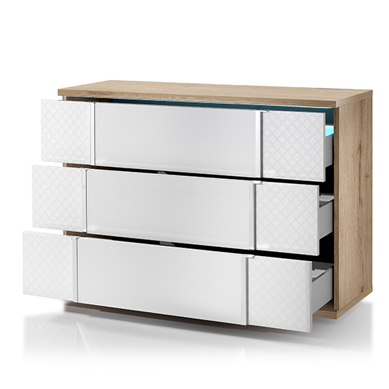 Urbino LED Chest Of Drawers In Oak And White With 3 Drawers | Furniture ...