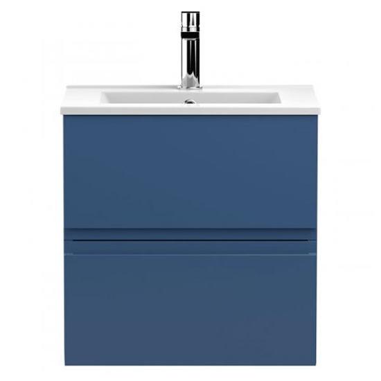Urfa 50cm Wall Hung Vanity With Minimalist Basin In Satin Blue