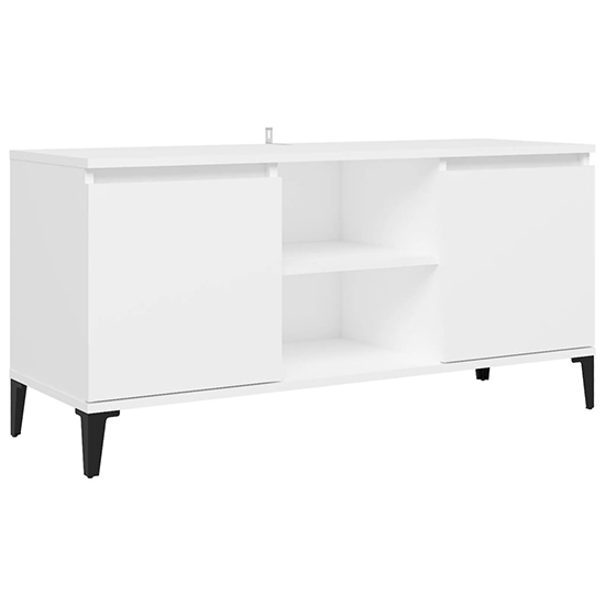 Usra Wooden TV Stand With 2 Doors And Shelf In White