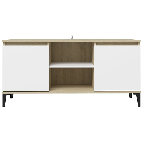 Usra Wooden TV Stand With 2 Doors And Shelf In White Sonoma Oak ...
