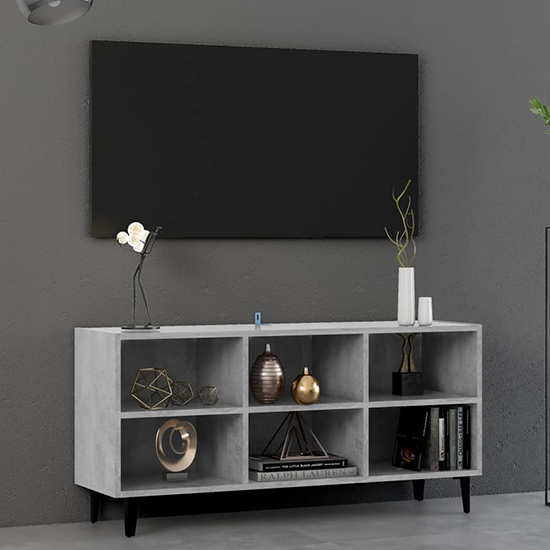 Usra Wooden TV Stand In White With Black Metal Legs