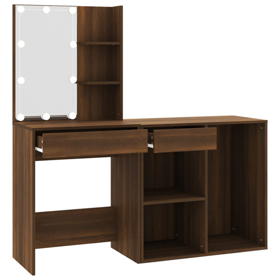 Vachel Wooden Dressing Table In Brown Oak With LED Lights