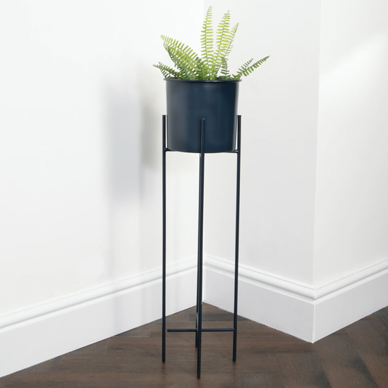 Vail Large Metal Stilts Plant Holder In Navy Blue