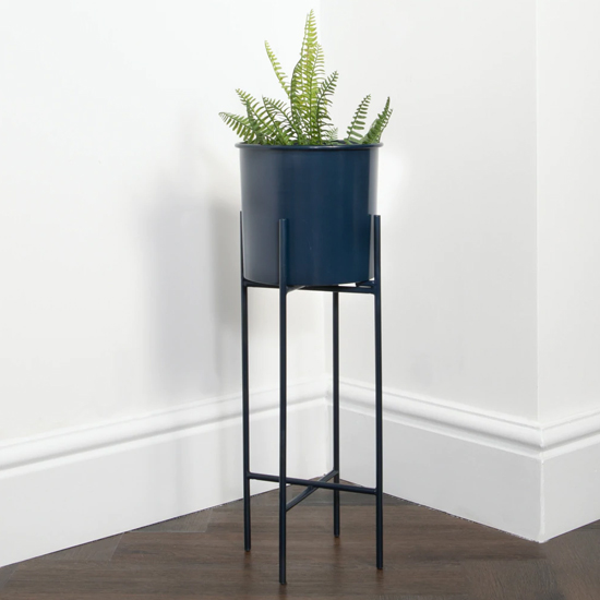 Vail Medium Metal Stilts Plant Holder In Navy Blue | Furniture in Fashion