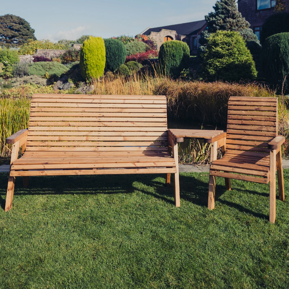 Vail Wooden Garden Angled 4 Seater Bench Set In Natural