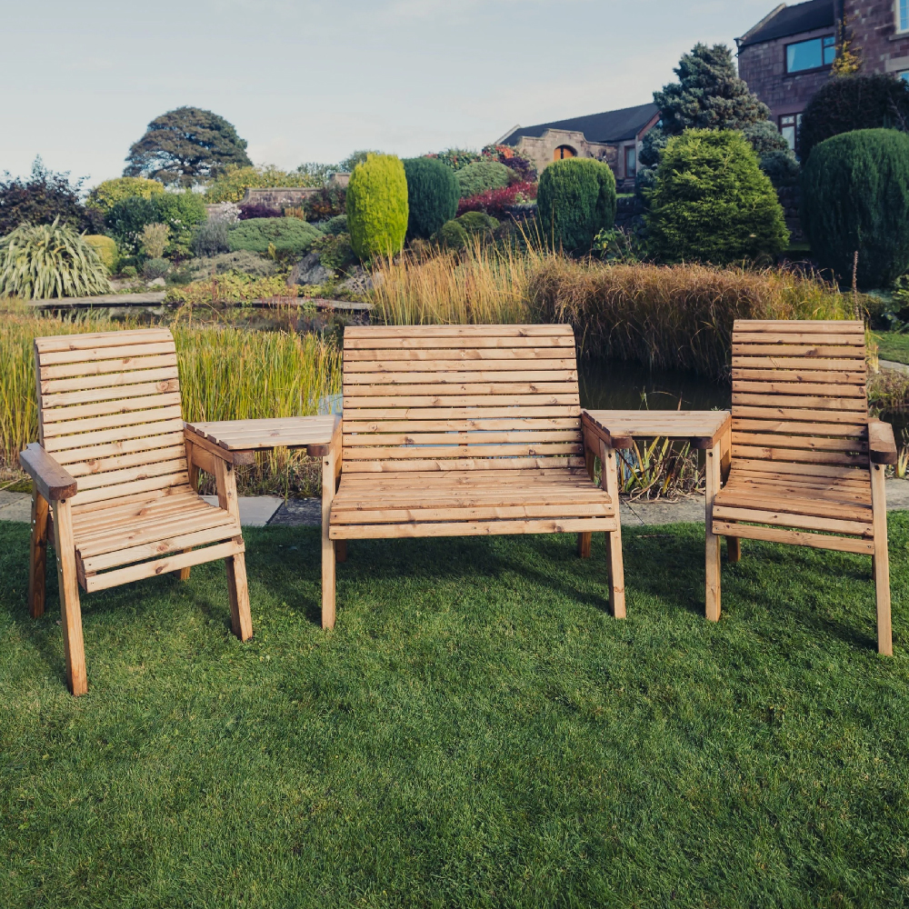 Vail Wooden Garden Angled 4 Seater Seating Set In Natural