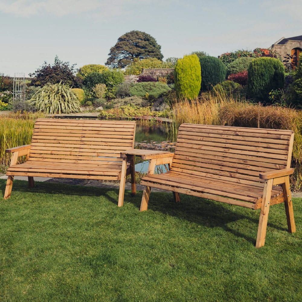 Vail Wooden Garden Angled 6 Seater Bench Set In Natural