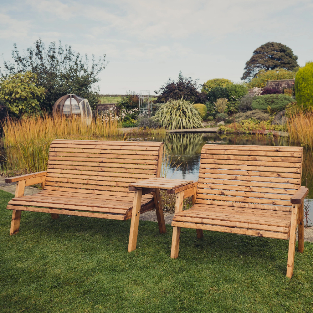 Vail Wooden Garden Straight 5 Seater Bench Set In Natural