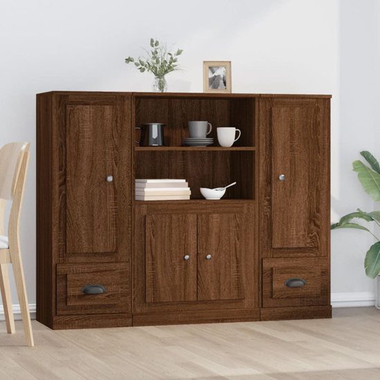 Vance Wooden Highboard With 4 Doors 2 Drawers In Brown Oak | Furniture ...