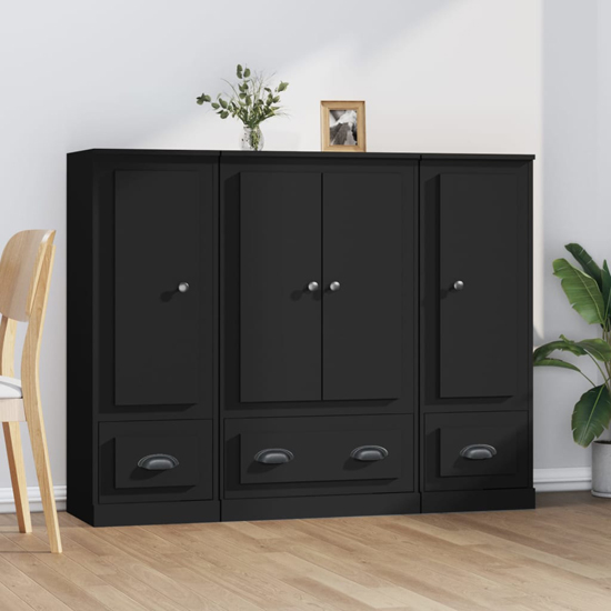 Vance Wooden Highboard With 4 Doors 3 Drawers In Black | Furniture in ...