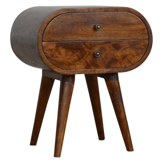 Vary Wooden Circular Bedside Cabinet In Chestnut With 2 Drawers