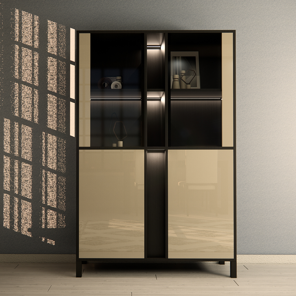Venice High Gloss Display Cabinet 2 Doors In Champagne And LED