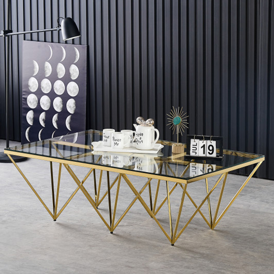 Verona Large Clear Glass Coffee Table With Gold Steel Legs | Sale