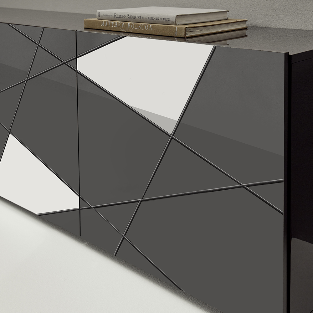 Victoria Mirrored High Gloss Sideboard With 3 Doors In Grey