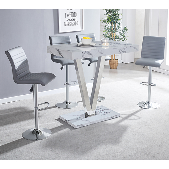 Vienna White High Gloss Bar Table With 4 Ripple Black Stools ...