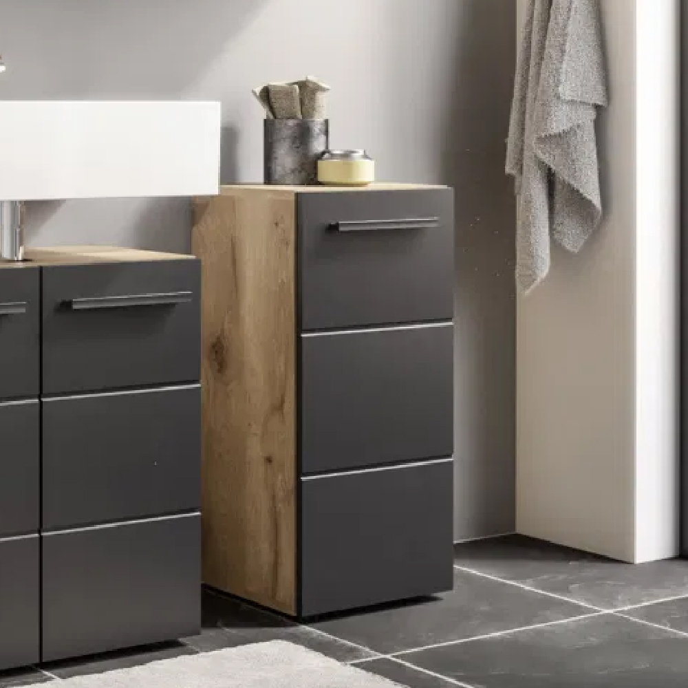 Viroqua Wooden Storage Cabinet With 1 Door In Viking Oak Black