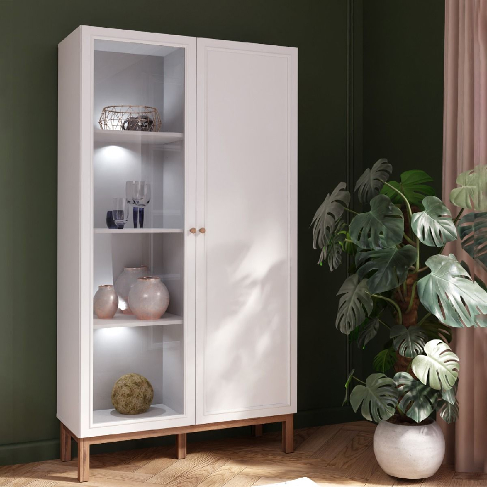 Waldorf Wooden Display Cabinet 2 Doors In Light Grey Oak With LED ...